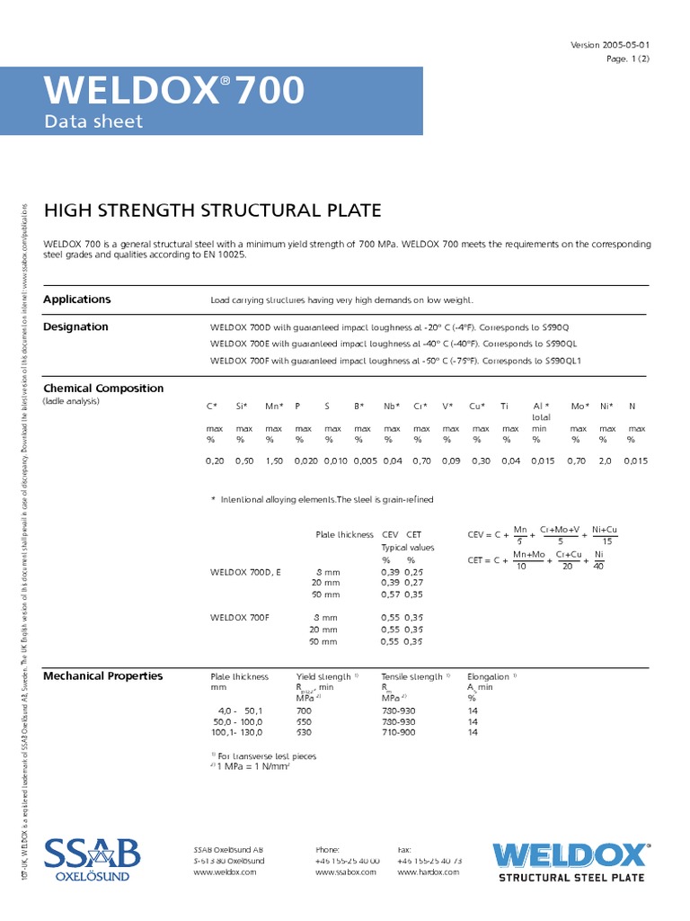 weldox_700_datasheet | Structural Steel | Engineering Tolerance
