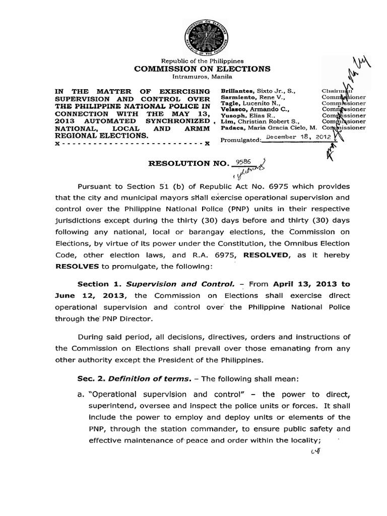 Comelec Resolution 9586 | PDF | Commission On Elections (Philippines ...