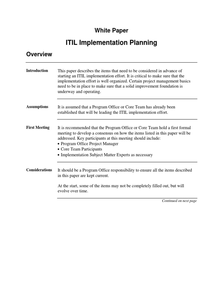 ITIL Implementation Planning | PDF | Itil | Emergency Management