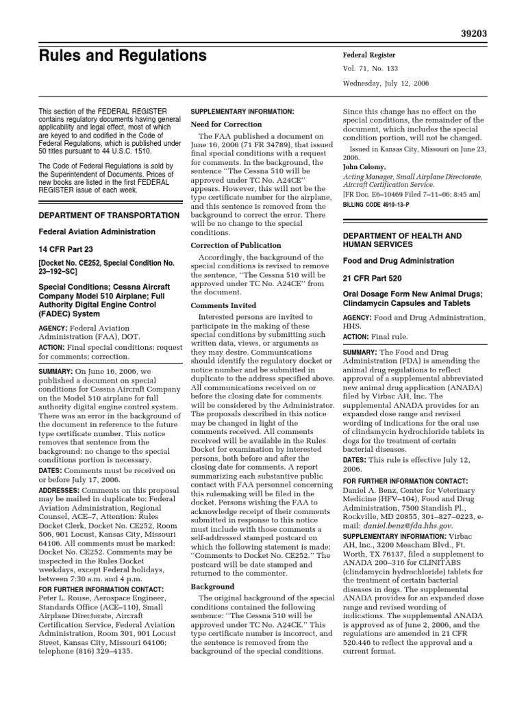 Rule: Animal Drugs, Feeds, and Related Products: Clindamycin Capsules ...