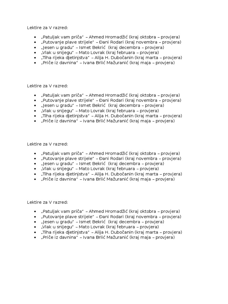 Lektire Za 5. Razred