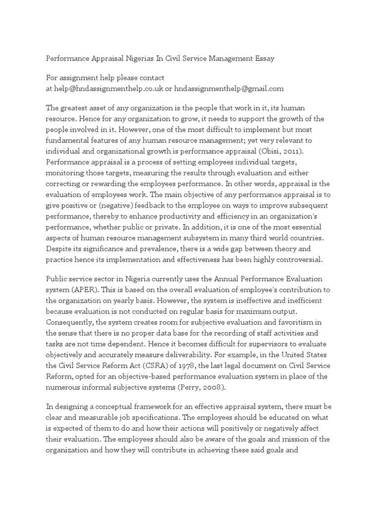 Performance Appraisal Nigerias in Civil Service Management Essay | PDF ...