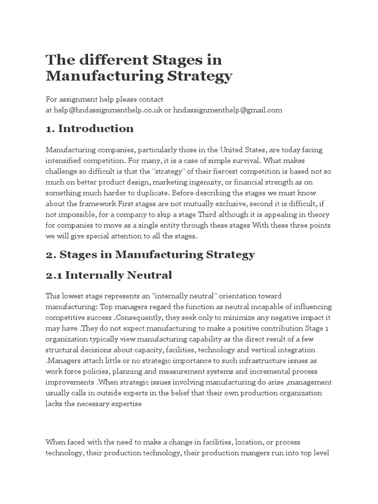 The Different Stages in Manufacturing Strategy | Competitive Advantage ...