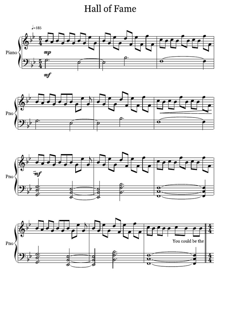 Hall of Fame Paino Sheet Music | PDF