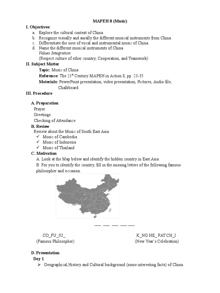 Lesson Plan About Music of China | PDF | Art