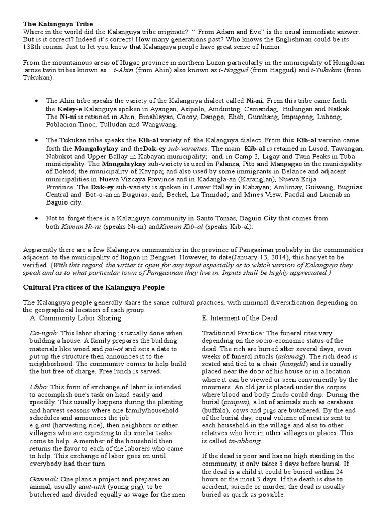 The Kalanguya Tribe | PDF | Funeral | Burial