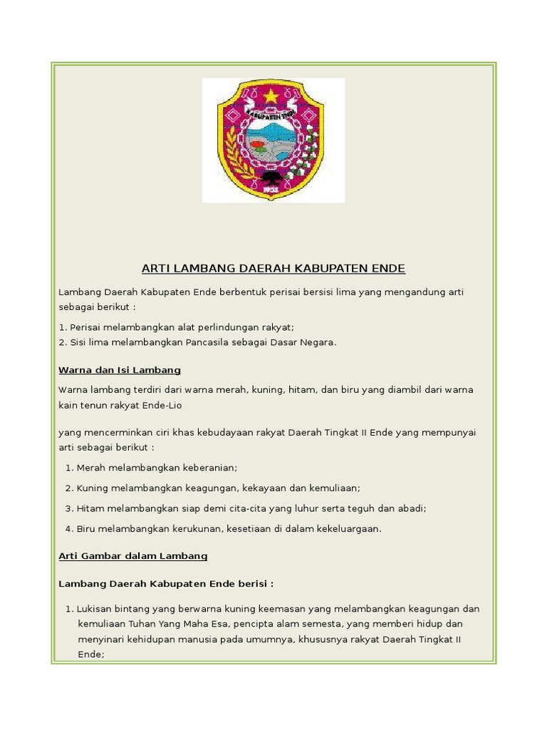 Arti Lambang Daerah Kabupaten Ende Di Flores NTT | PDF