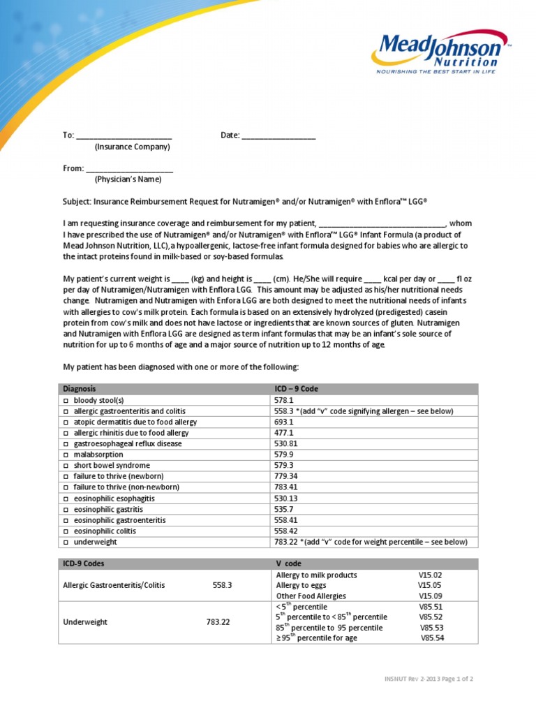 Nutramigen Insurance Letter 1 | PDF | Infant Formula | Allergy