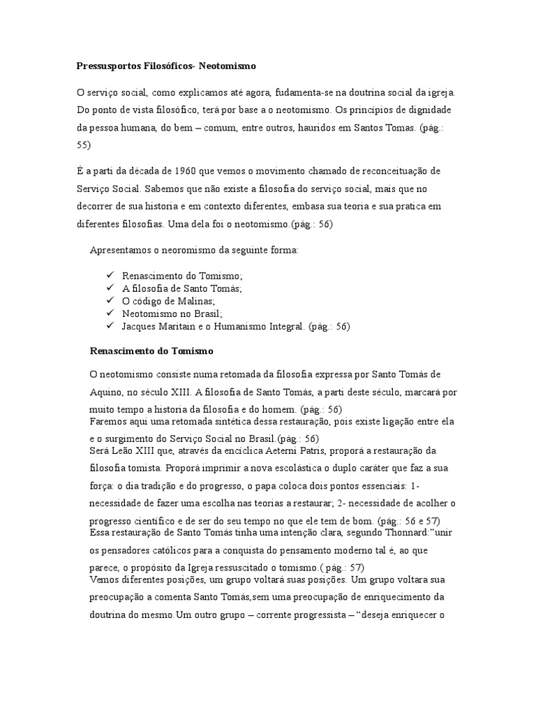 Neotomismo | PDF | Tomismo | Sociologia