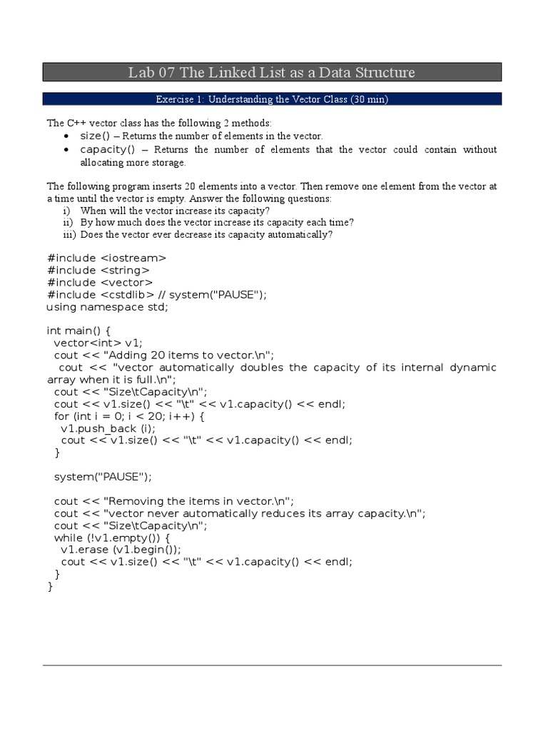 Lab 07 The Linked List As A Data Structure | PDF | Array Data Structure ...