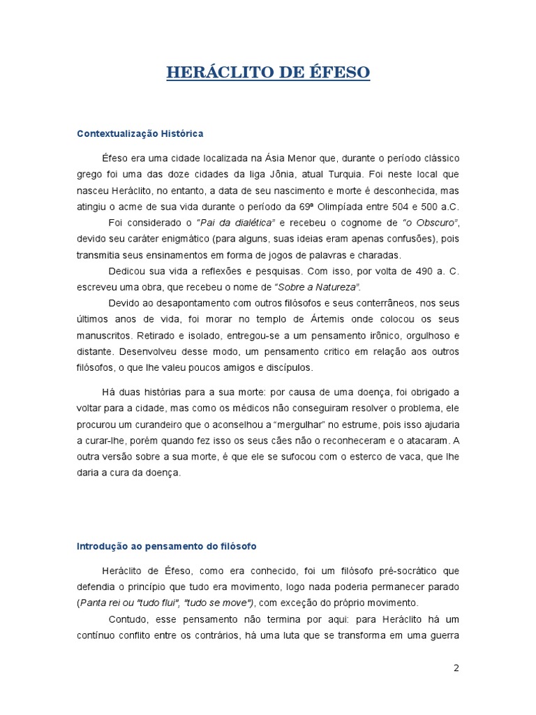 Quem Foi Heráclito De éfeso Pdf Science Ciência Filosófica