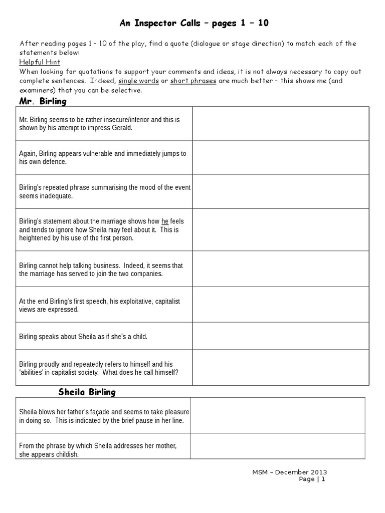 An Inspector Calls - Pages 1 - 10 Work | PDF