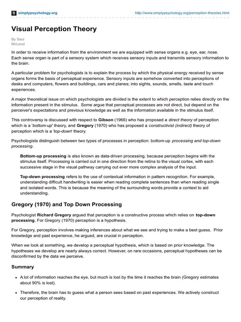 Visual Perception Theory | PDF | Top Down And Bottom Up Design | Perception