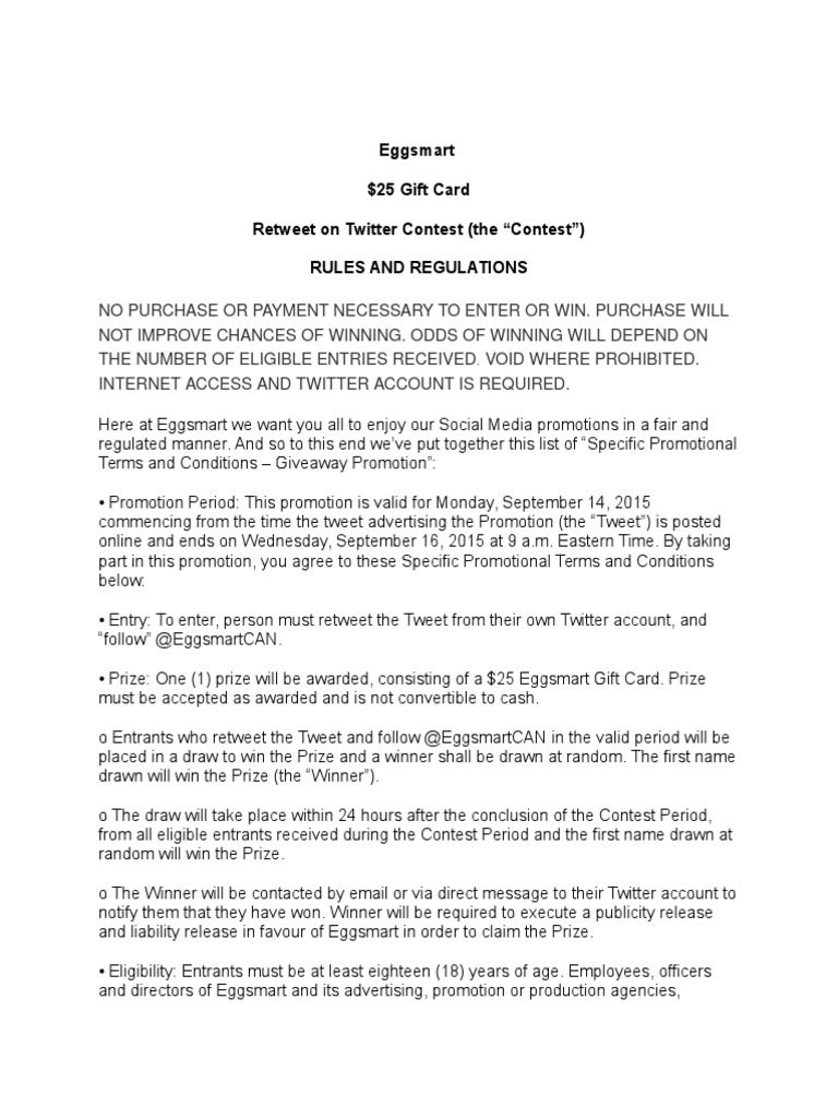 Eggsmart Twitter Contest Rules | PDF