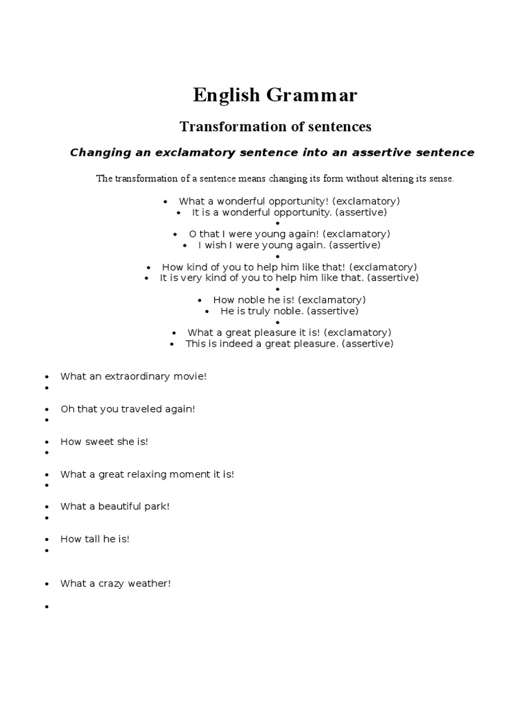 Sentence Transformation Techniques | PDF | Sentence (Linguistics) | Adverb