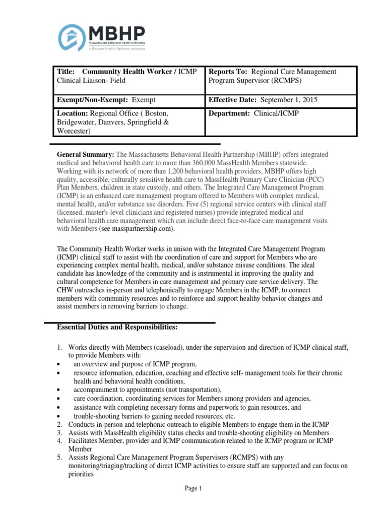 ICMP Community Health Worker MBHP Final 082815 | PDF | Health ...