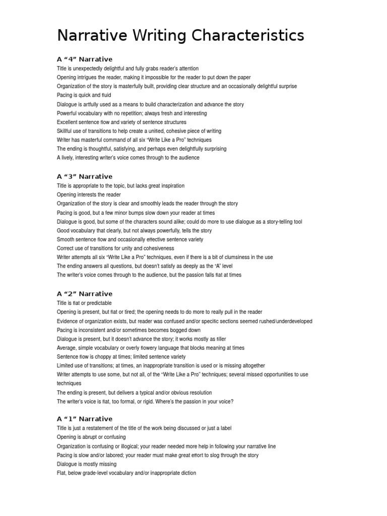 Narrative Writing Characteristics | PDF | Narrative | Storytelling