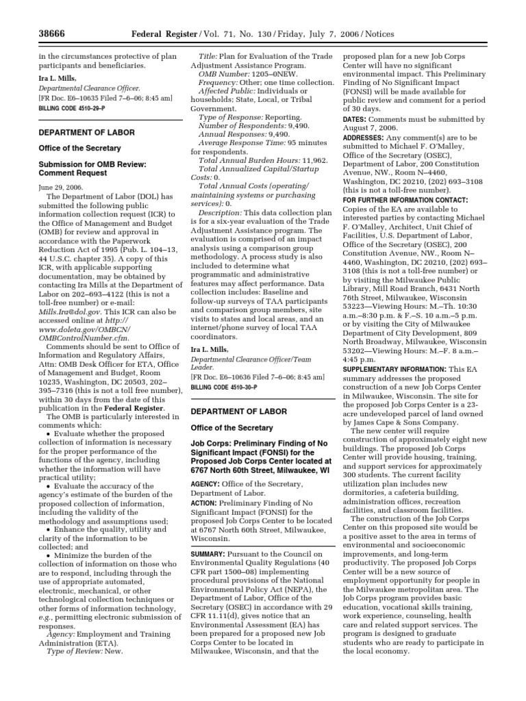 Job Corps Center FONSI in Milwaukee | PDF | National Environmental ...