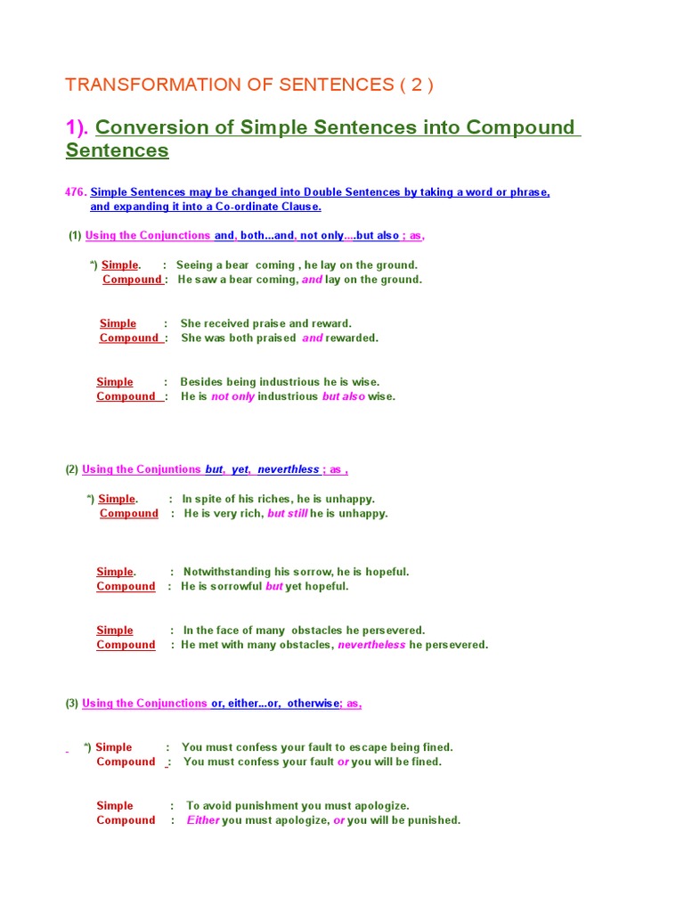 Transformation of Sentences b | Sentence (Linguistics) | Adverb