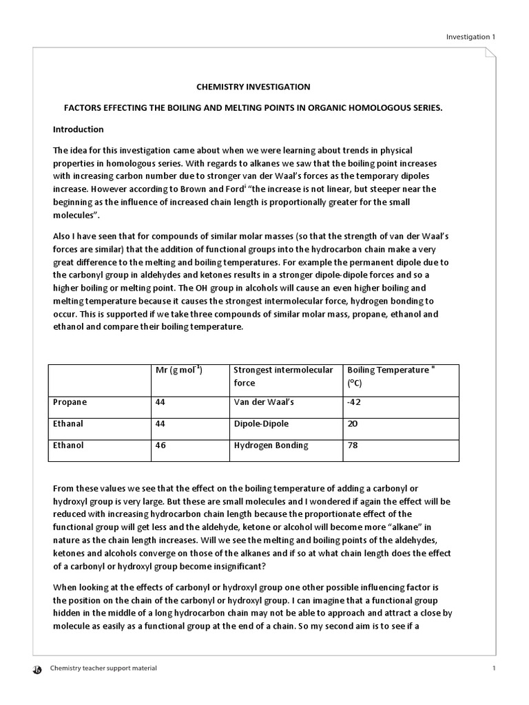Chemistry Sample IA | PDF | Alkane | Intermolecular Force