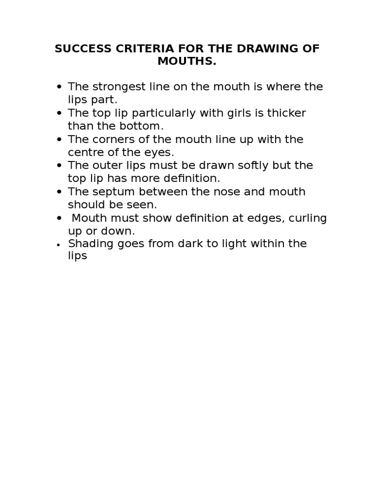 Drawing Realistic Mouths: Success Criteria | PDF