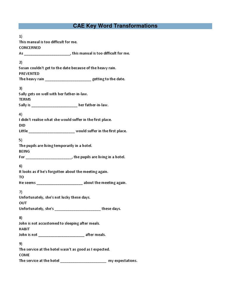 Cae Key Word Transformations | PDF | Language Arts & Discipline