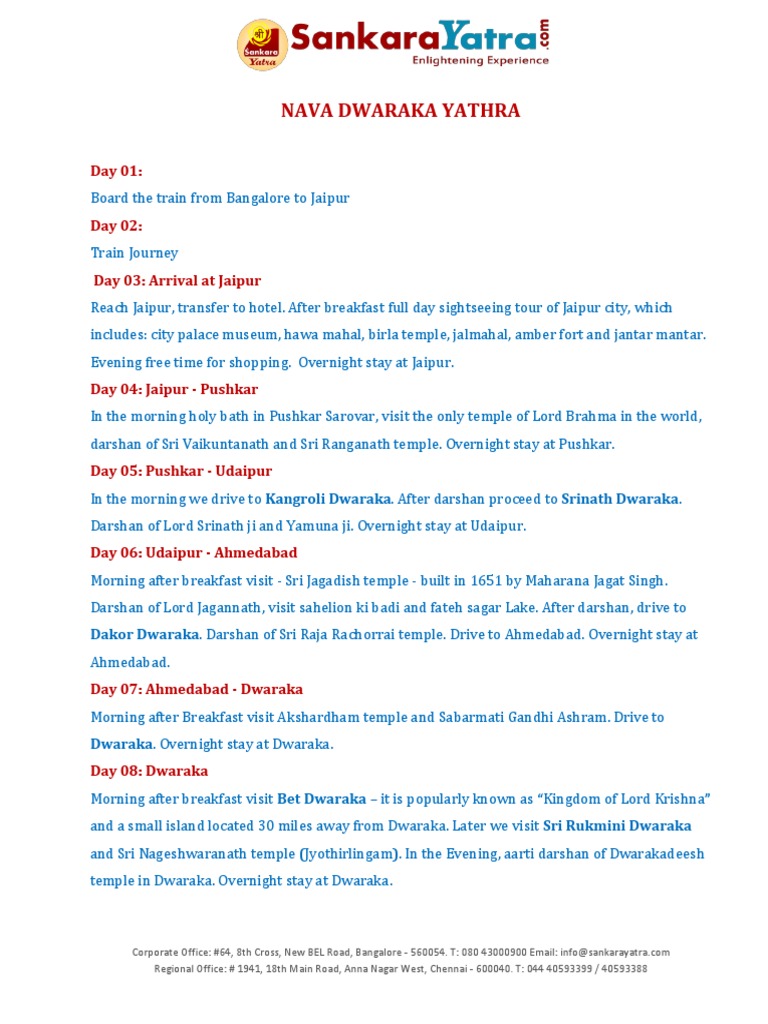 Nava Dwaraka Yatra Itinerary | PDF | Business | Religion And Belief