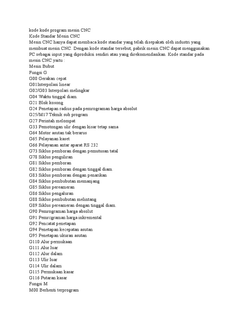 Kode Kode Program Mesin CNC. | PDF