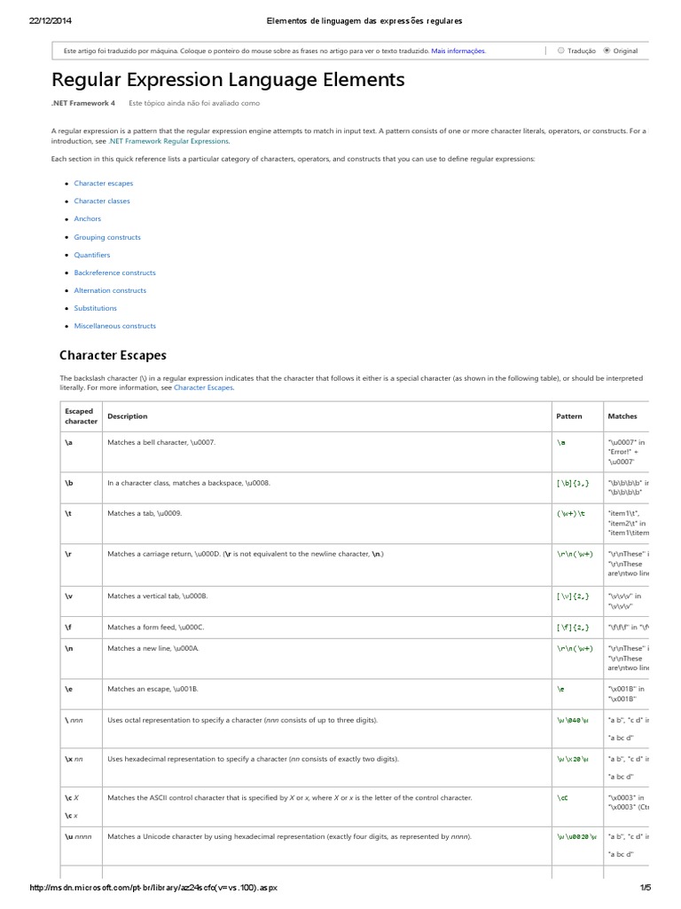 Elementos de Linguagem Das Expressões Regulares | PDF | Regular Expression | Encodings