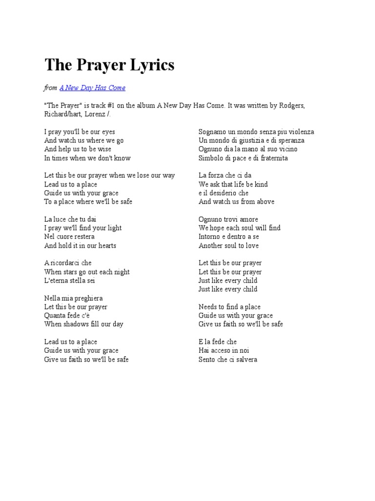 The Prayer Lyrics | PDF | Poetry