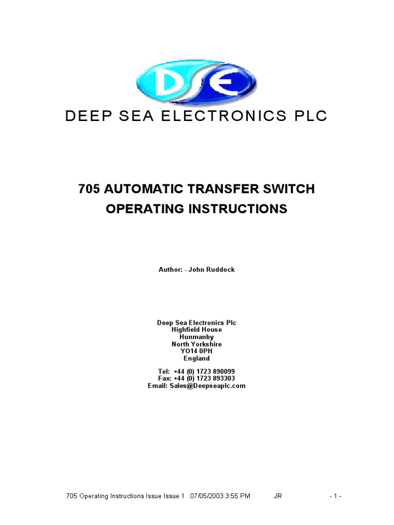 Deep Sea Electronics PLC: 705 Automatic Transfer Switch Operating ...