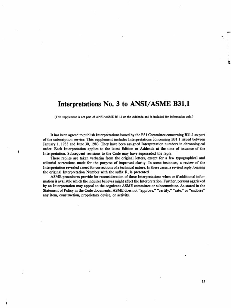 Interpretations No. 3 To ANSI/ASME B31.1 | PDF | Pipe (Fluid Conveyance ...