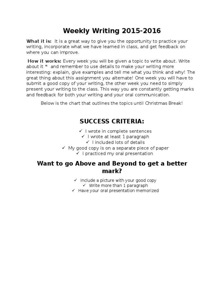 Weekly Writing 2015-2016: Success Criteria | PDF | Paragraph | Cognition