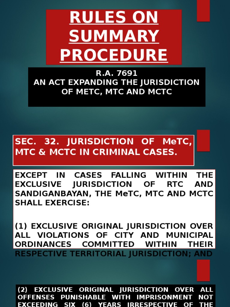 Summary Procedure Rules Overview | PDF | Lawsuit | Summary Judgment