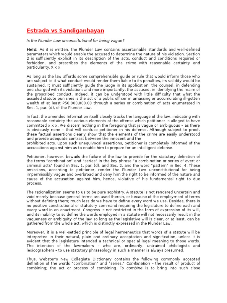 Estrada Vs Sandiganbayan | PDF | Overbreadth Doctrine | First Amendment ...