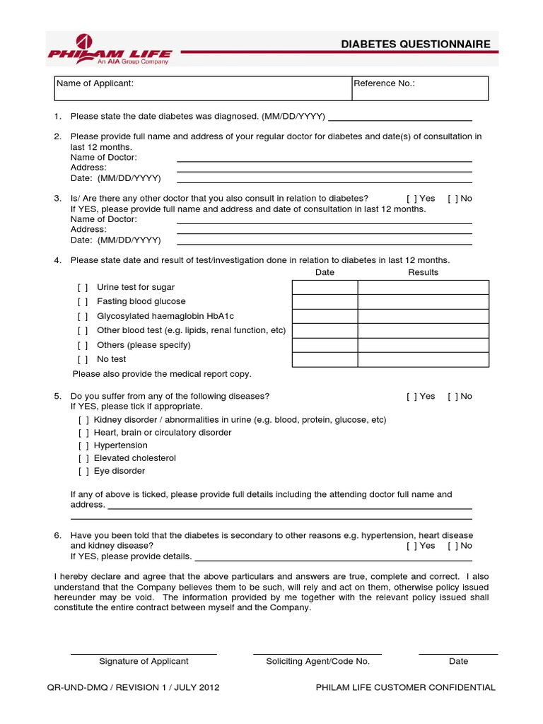 Diabetes Questionnaire | PDF