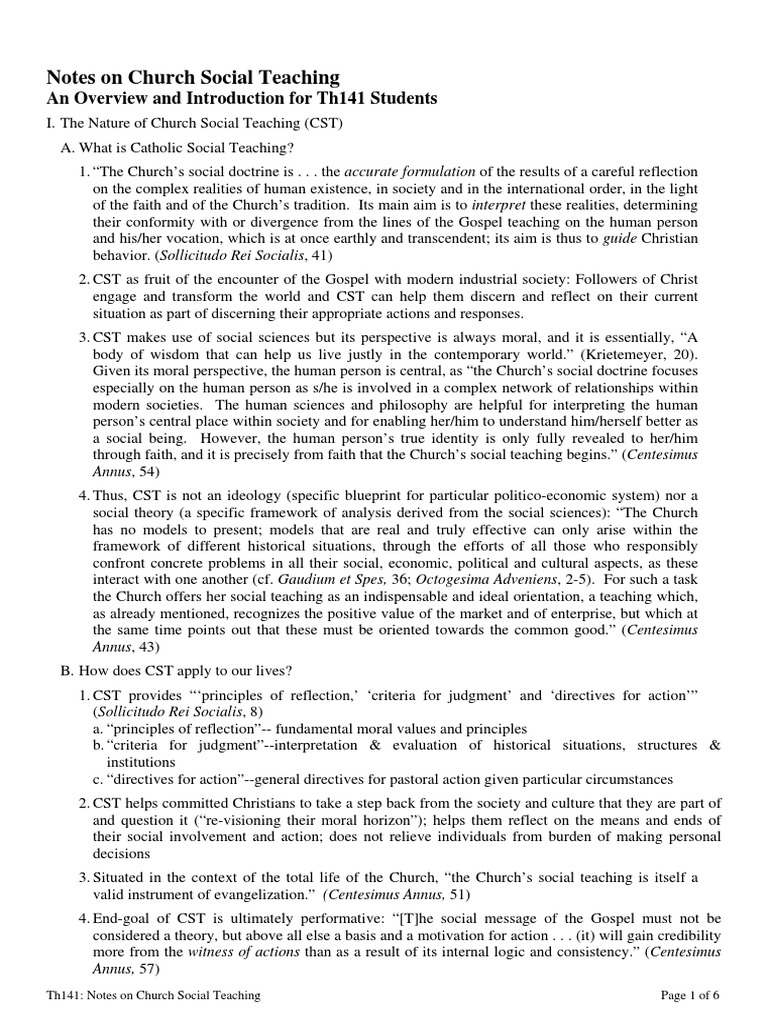 Notes On Church Social Teaching | PDF | Catholic Social Teaching ...