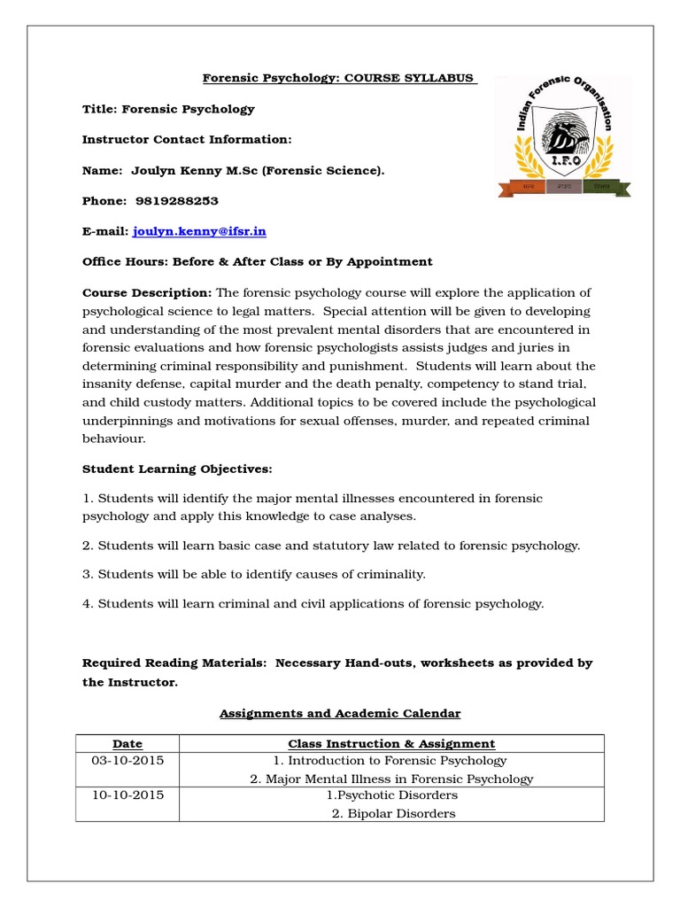 Forensic Psychology Course Syllabus | PDF | Test (Assessment ...
