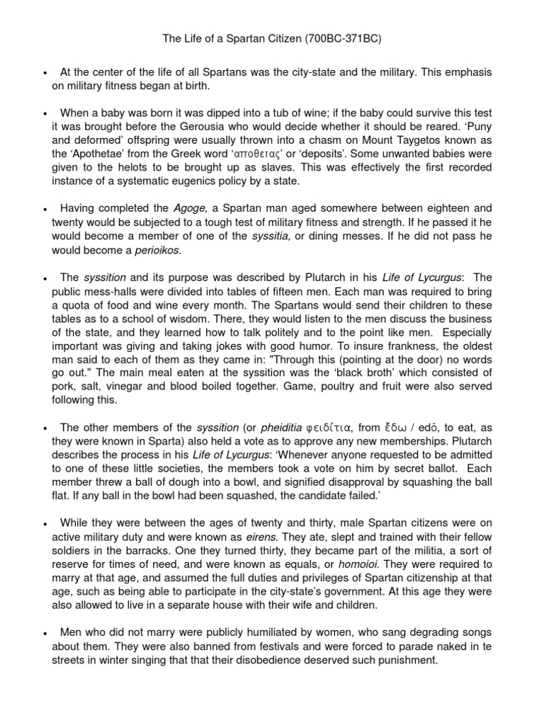 Life of A Spartan Citizen | PDF | Sparta | Greek City States