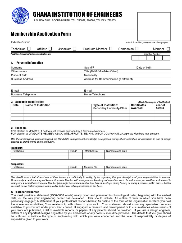 Ghana Institution of Engineers: Membership Application Form | Download ...