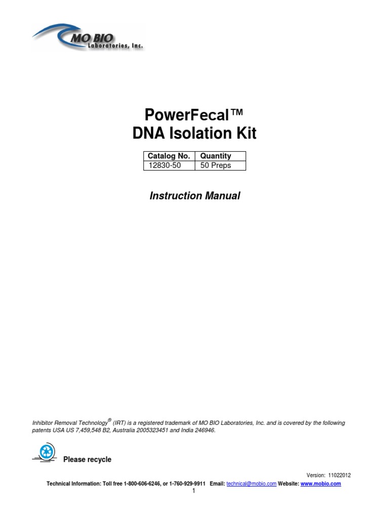 Power Fecal™ DNA Isolation Kit: Instruction Manual | PDF | Filtration ...