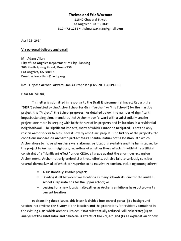 Thelma and Eric Waxman: Via Personal Delivery and Email | PDF | Law ...