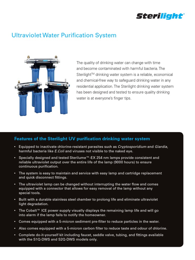 Sterilight Drinking Water System | PDF | Water Purification | Ultraviolet
