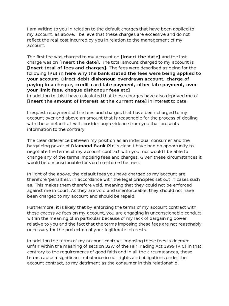 Template of Letter To Claim Back Bank Charges Victoria | PDF | Fee | Cheque