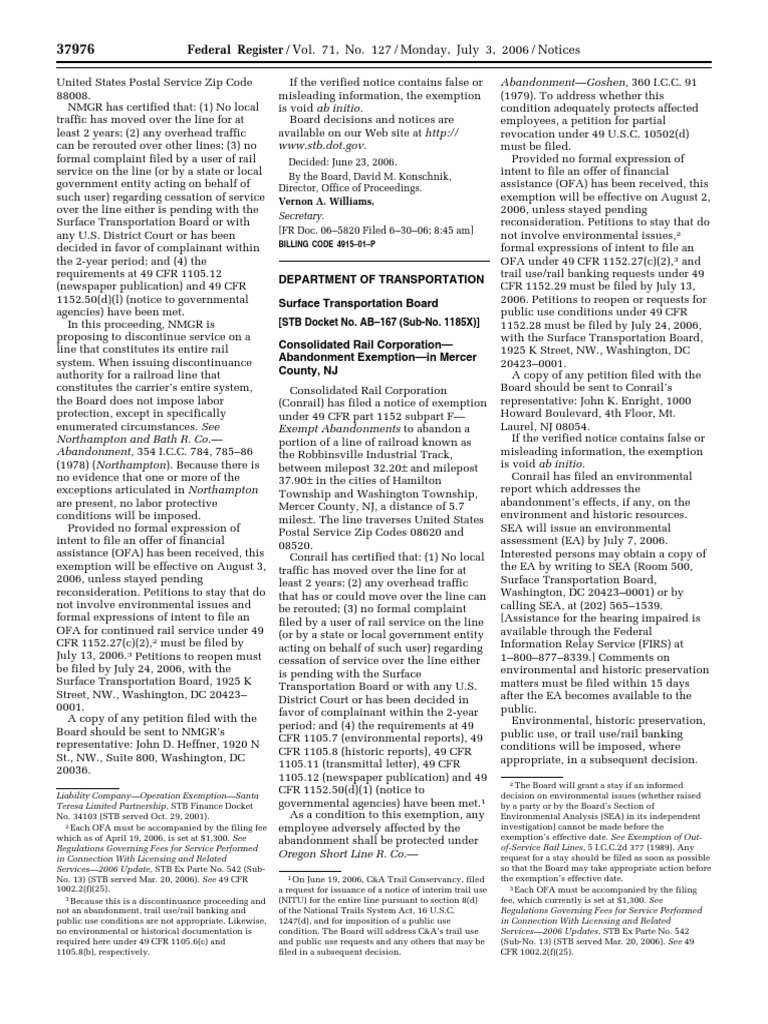 Notice: Railroad Operation, Acquisition, Construction, Control, Etc ...