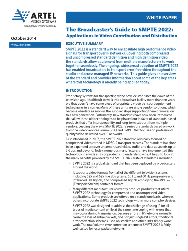 Broadcasters Guide To Smpte 2022 | PDF | Network Packet | Forward Error Correction