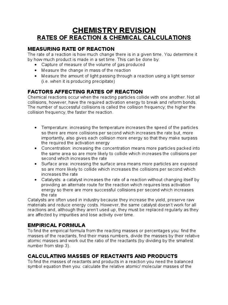 Chemistry - Rates of Reaction & Chemical Calculations | PDF | Reaction ...