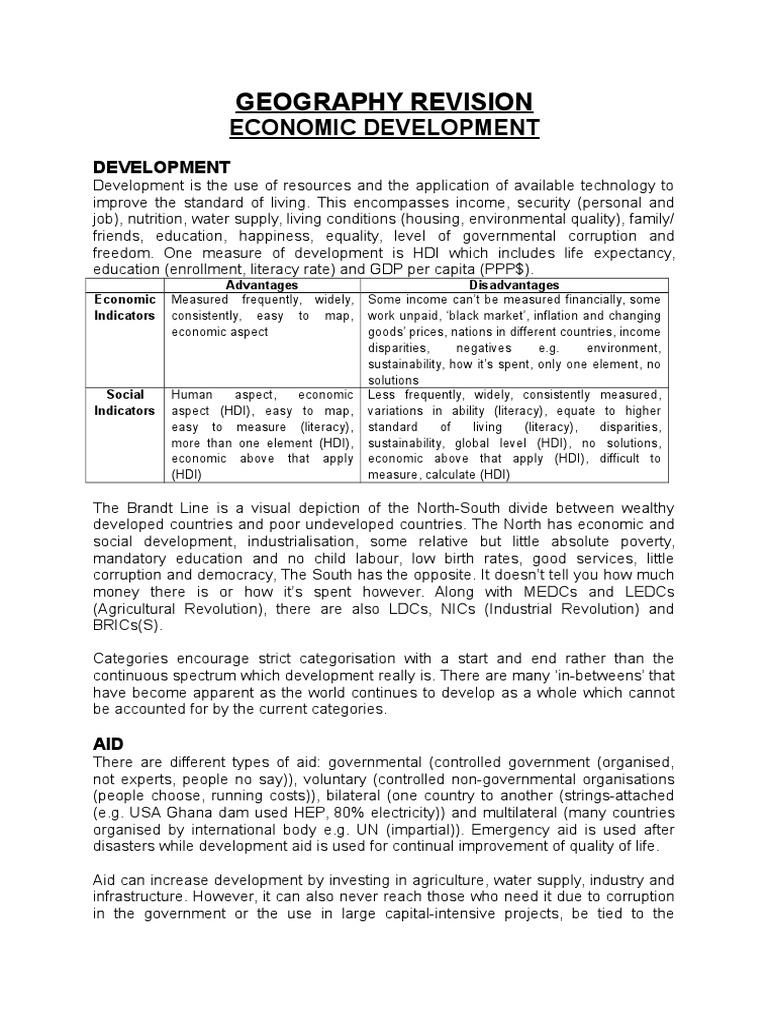 Geography - Economic Development | PDF | North–South Divide | Aids