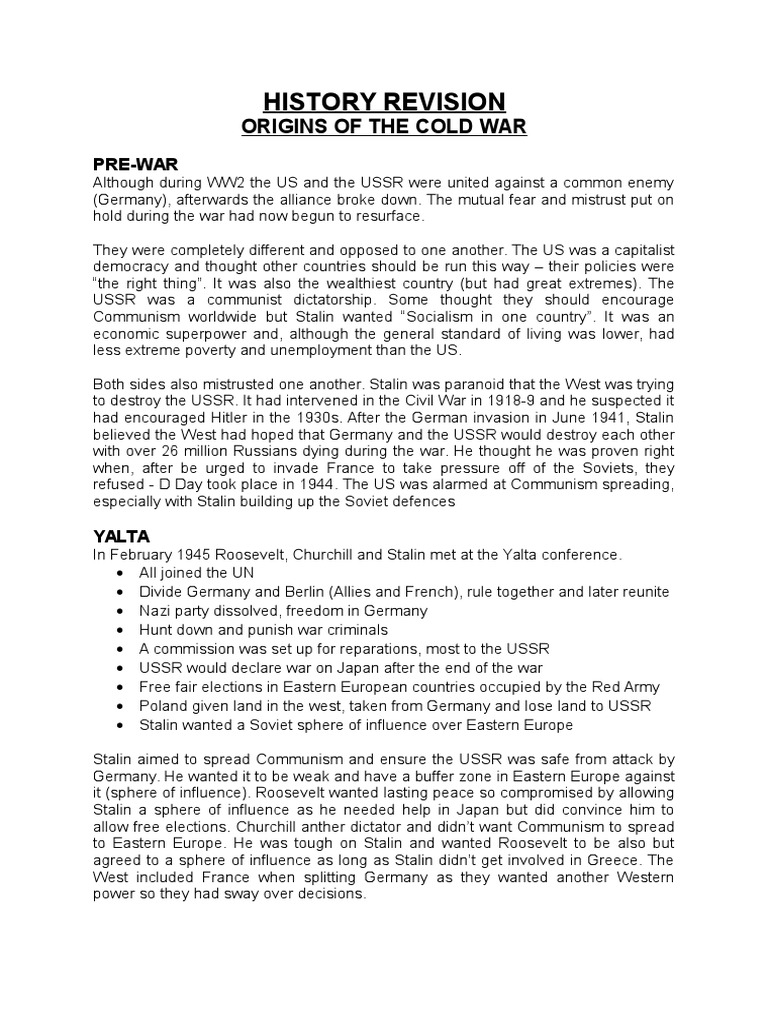 History - Origins of The Cold War | PDF | Marshall Plan | Joseph Stalin