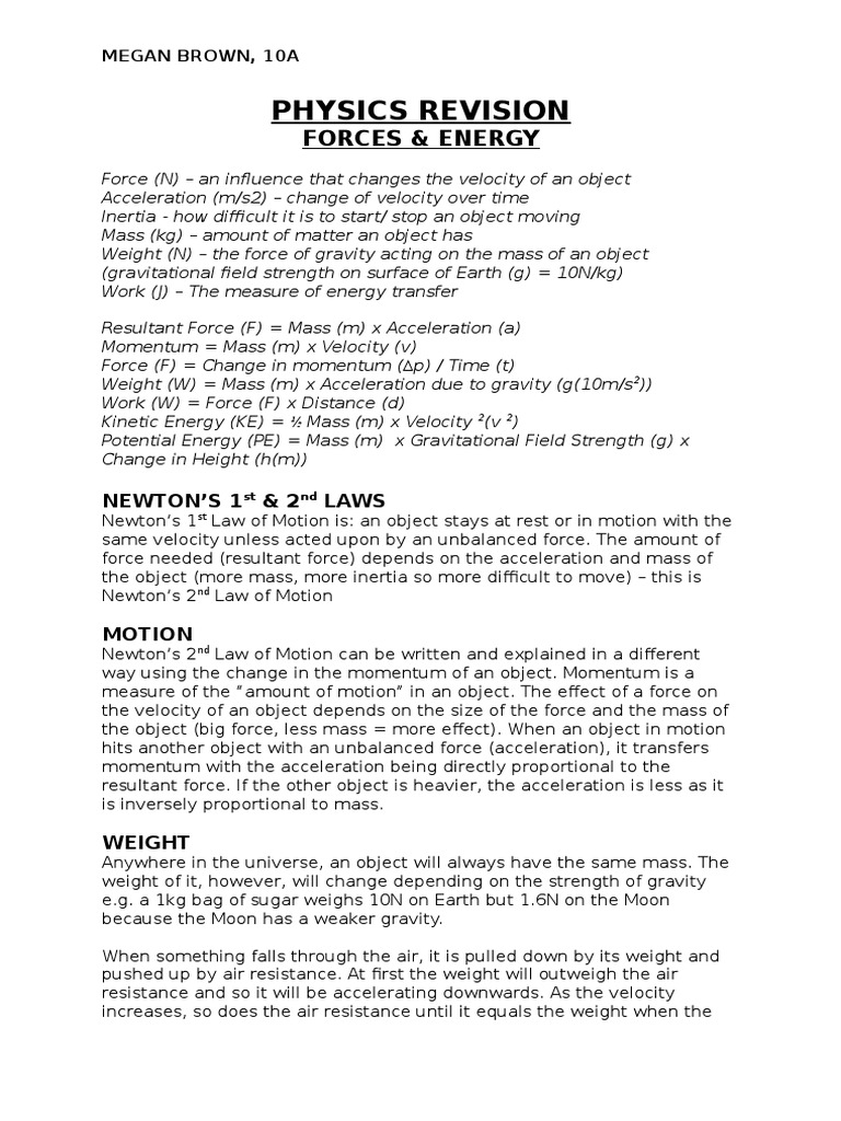 Physics - Forces & Energy | PDF | Force | Mass